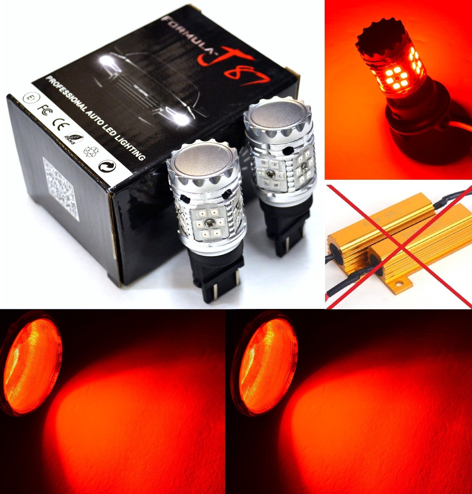 Hyper Flash Free LED Light 4057 Red Two Bulbs Brake Stop Tail Replace ...