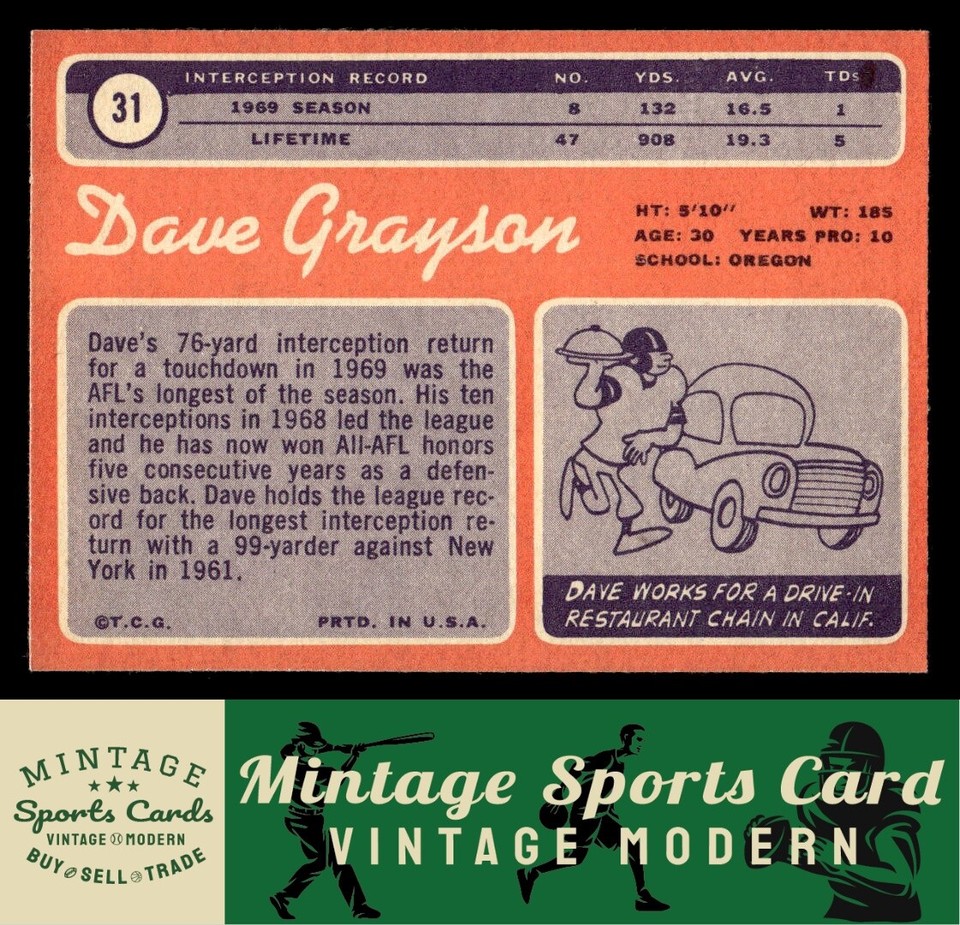 1970 Topps - Dave Grayson - #31 Oakland Raiders | eBay