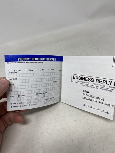 VINTAGE SEGA REGISTRATION CARD - NINTENDO GAME CUBE ( SONIC ADVENTURE 2 ...