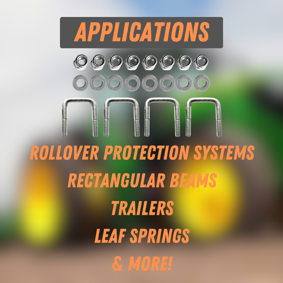 Alloy Steel Zinc Coated U-Bolts for 2x2 ROPS | 1/2” D x 2-1/16” W x 3-1 ...