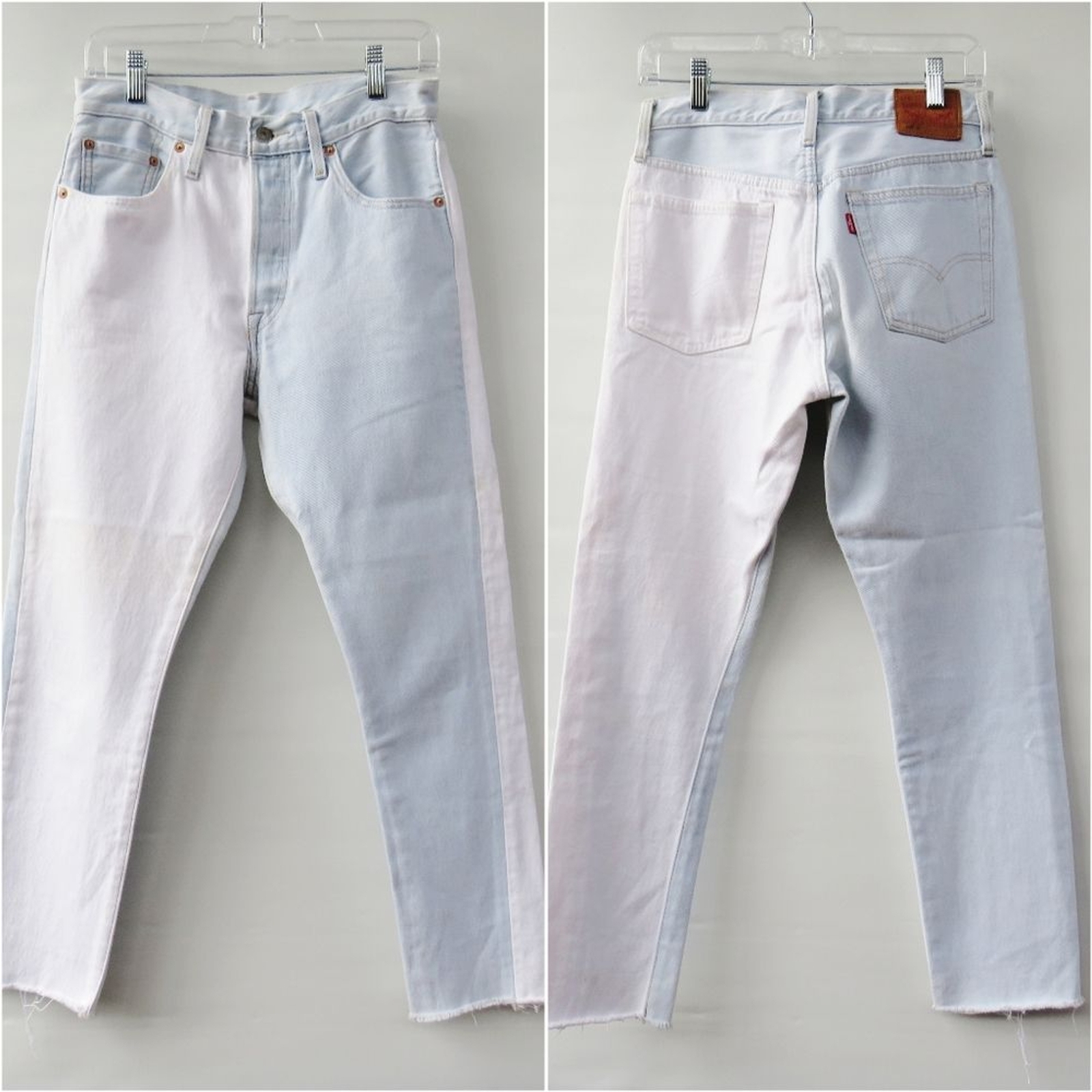 Levi's 501s Skinny Half and Half White Blue High Rise… - Gem