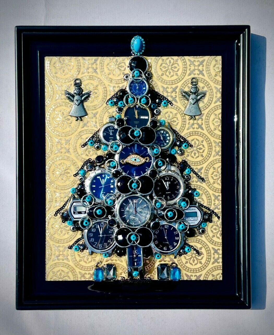 CHRISTMAS TREE, WATCH COLLECTION, FRAMED JEWELRY ONE OF A KIND ART | eBay