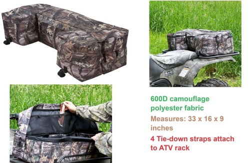 ATV Rear Rack Camo Cargo Pack Padded Soft Luggage Storage Utility Bag ...