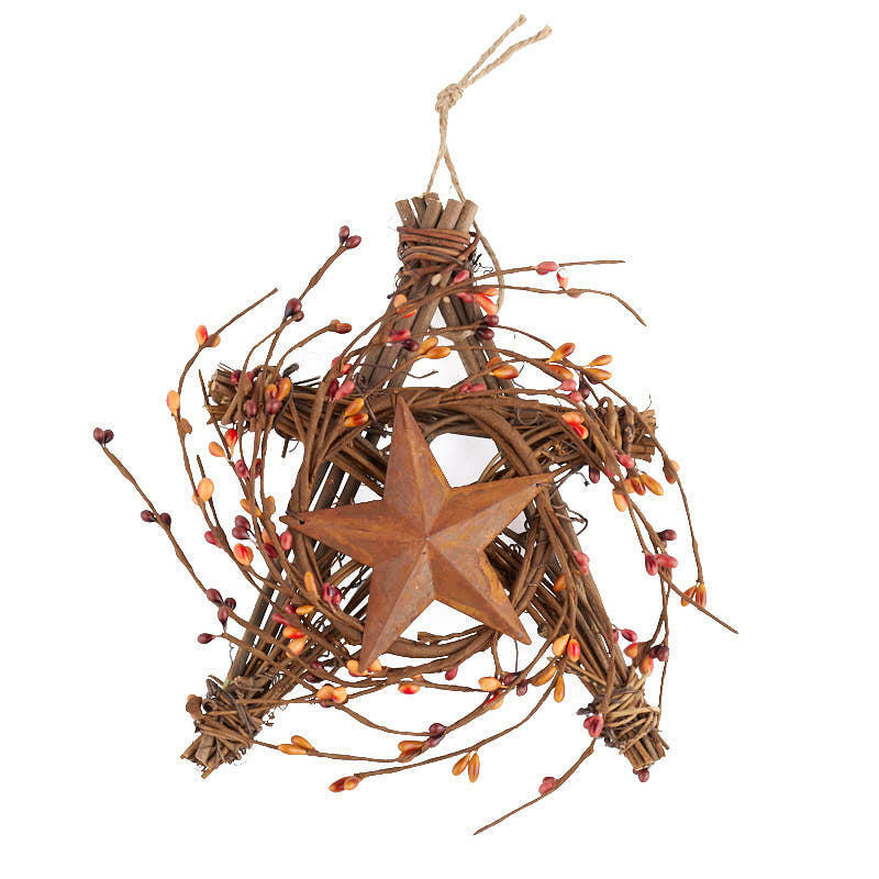Natural Grapevine Star with Tin Barn Star | eBay