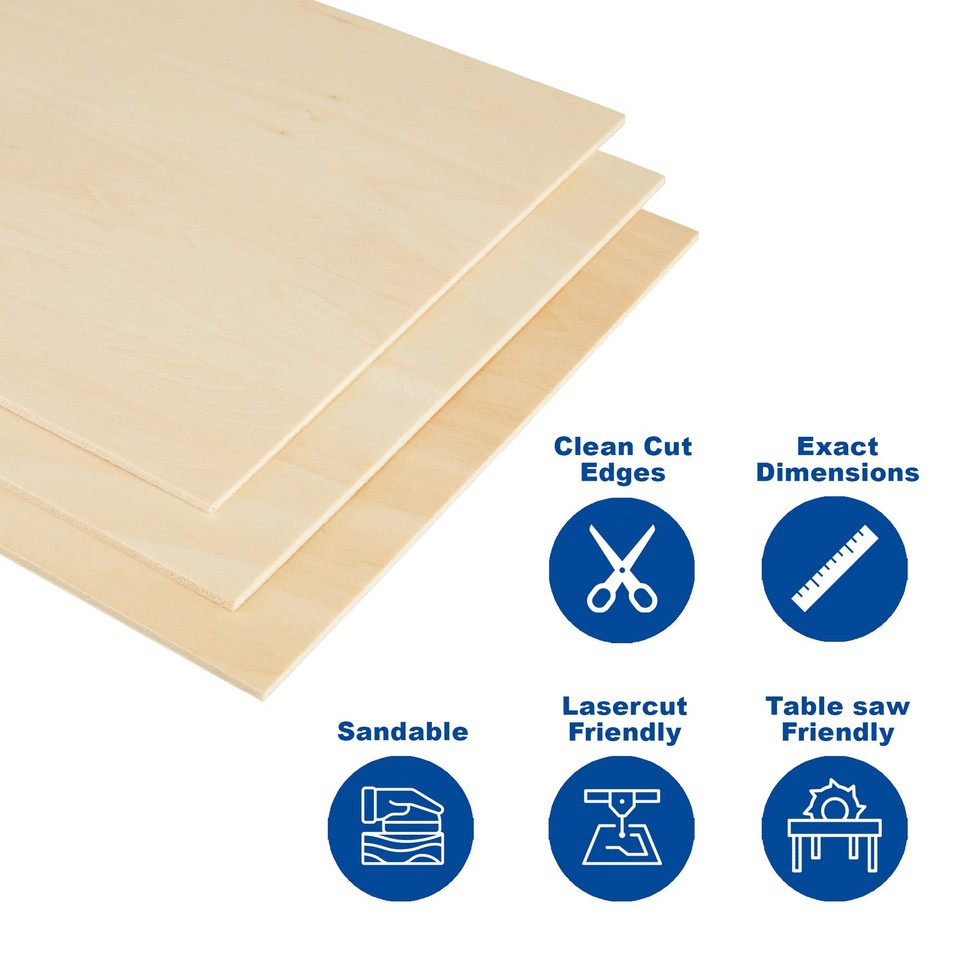 Plywood Sheet Board, A Grade, 16" x 12" x 1/8" inch, 3mm Thick, Pack of ...