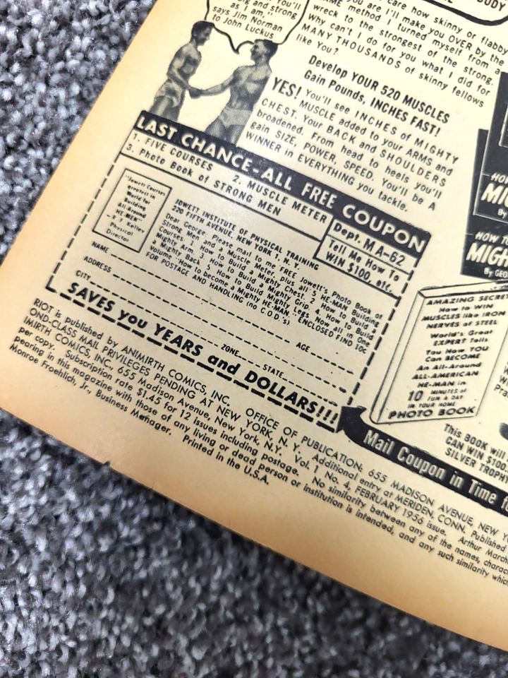 1956 ATLAS RIOT 10 CENT COMIC BOOK MAGAZINE THAT NEVER LETS YOU DOWN ...