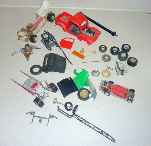 Vintage Model Car Parts Lot + Ideal Motorific SA-0231 Slot Car Chassis ...