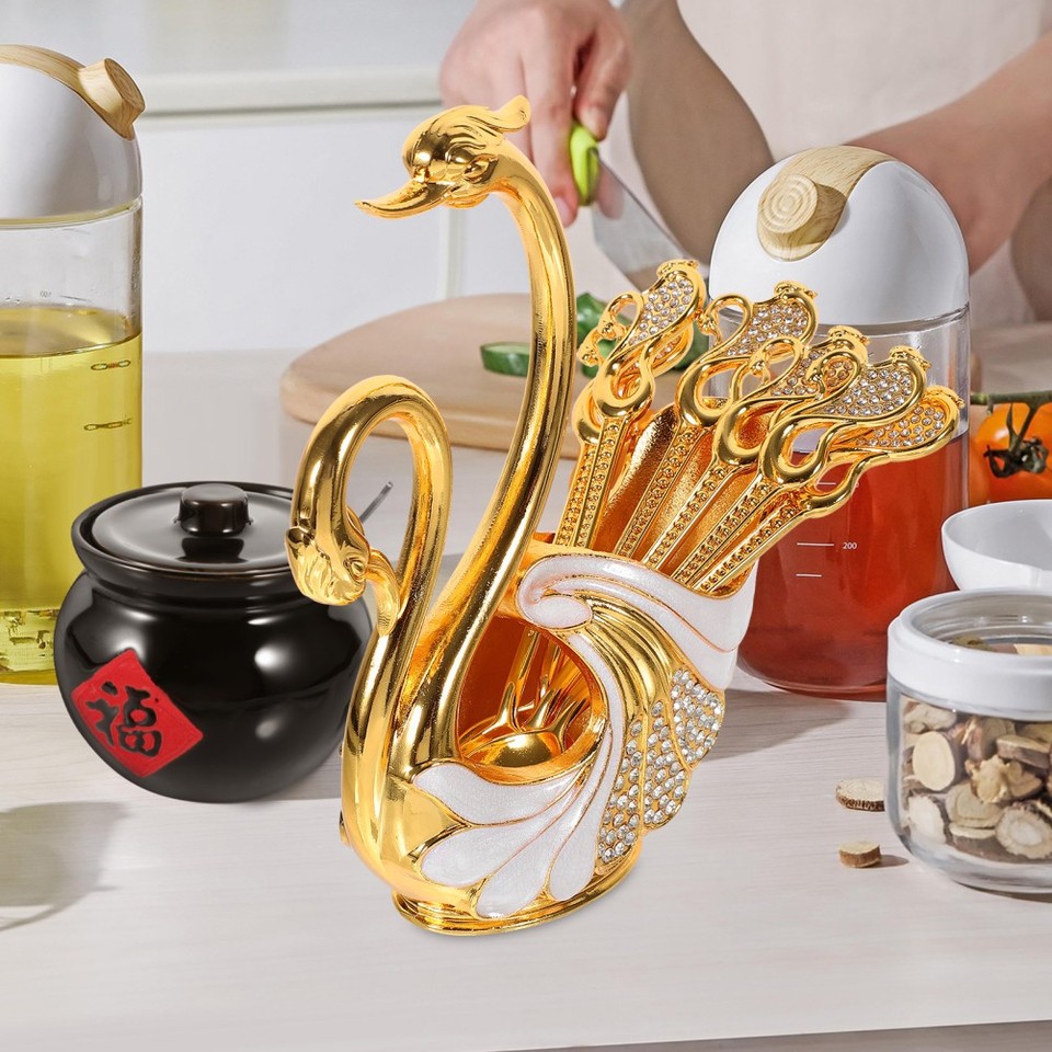 Spoon Set with Holder Creative Coffee Swan Dessert Cake Tableware ...