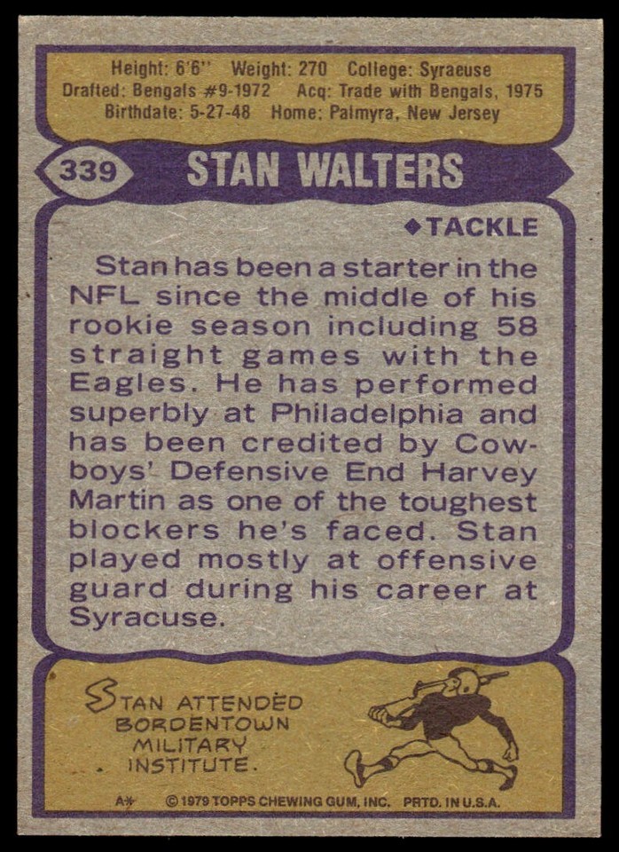 1979 Topps Stan Walters Rookie Philadelphia Eagles #339 | eBay