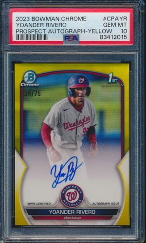 PSA 10 YOANDER RIVERO AUTO 1st 2023 Bowman Chrome YELLOW REFRACTOR/75 ...