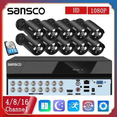 SANSCO 1080P 4/8/16CH DVR CCTV Security Camera System Home Outdoor ...