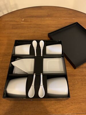 Coffee Tea Snack Plate Mug Set Mod White porcelain Svc for 4 Raymour ...