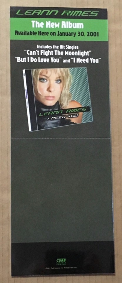 LeANN RIMES Rare 01 PROMO Double Sided GLOSSY BINCARD DISPLAYER 4 Need ...