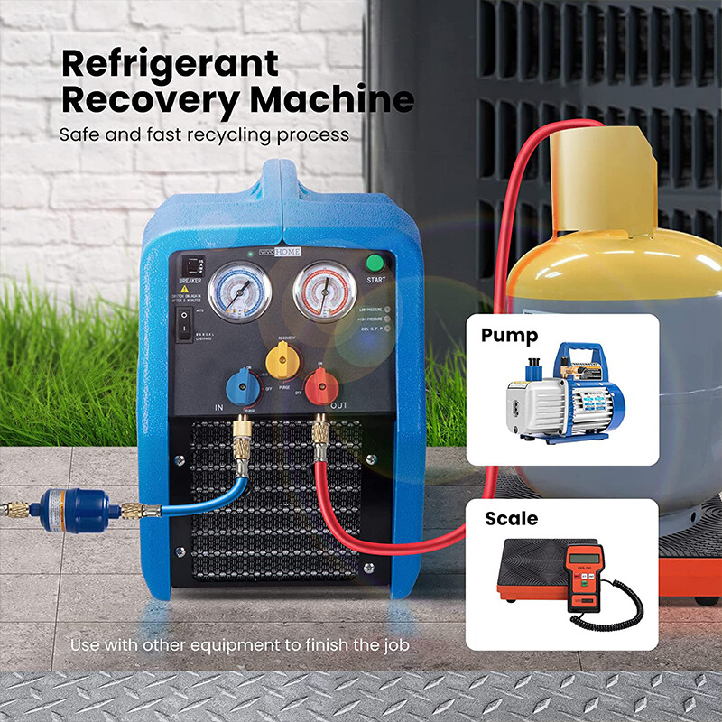 R1234YF 1HP Dual Cylinder Refrigerant Recovery Machine Oil-Less Freon ...