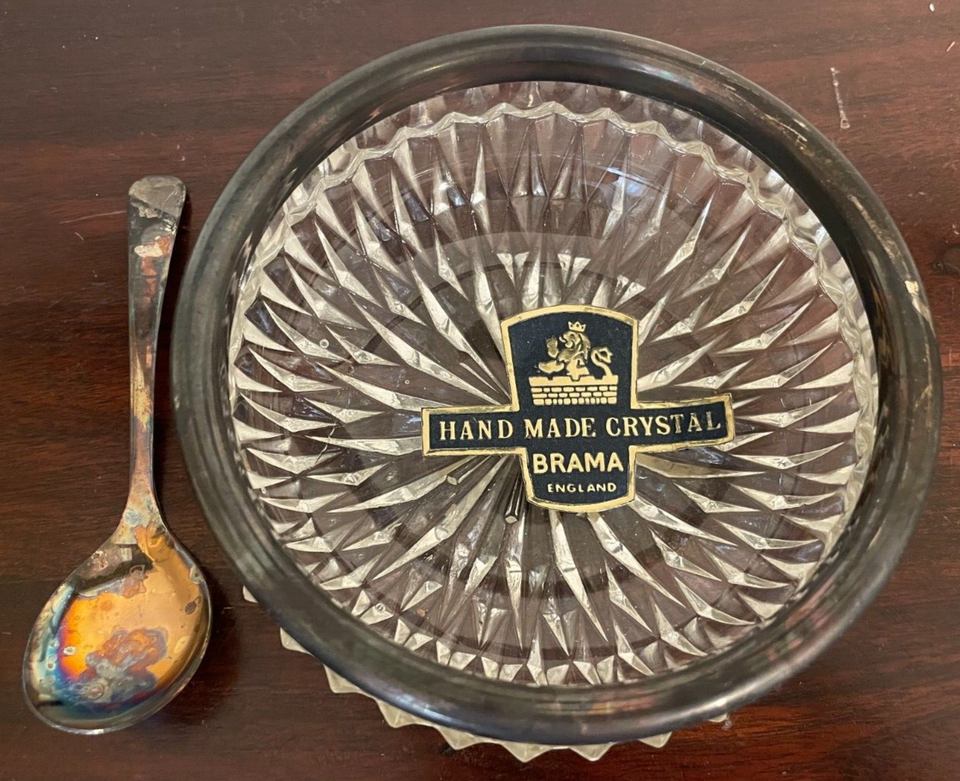Brama England Hand Made Crystal Bowl Silver Plate Rimmed & Sheffield ...
