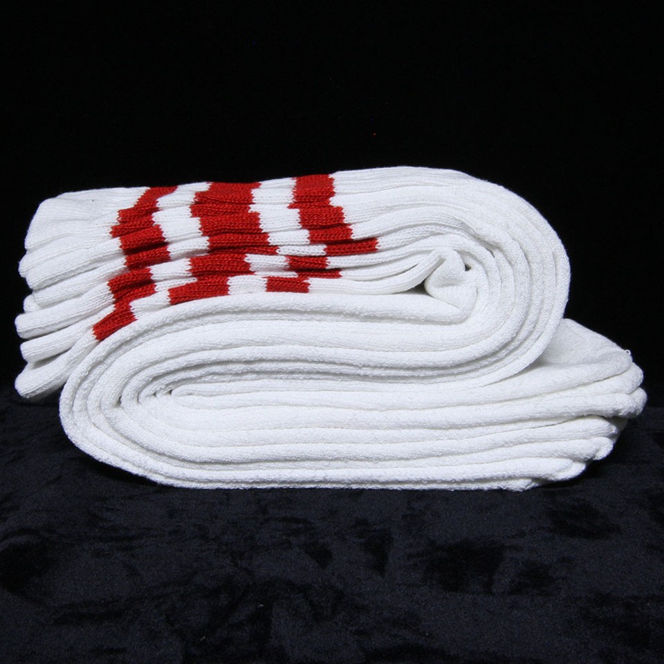 One Pair Cotton 3 Stripe Below Knee Tube Socks Old School 24" Soccer ...
