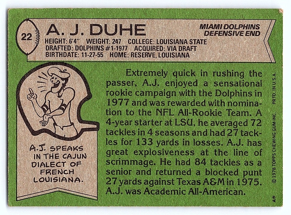 1978 Topps - A.J. Duhe #22 (RC) | eBay