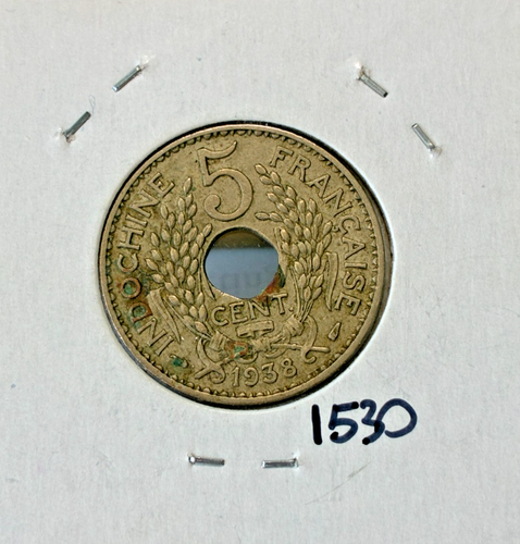 FRENCH INDOCHINA-(VIETNAM) 1938, 5 CENT, corrosion. Free shipping. Coin ...