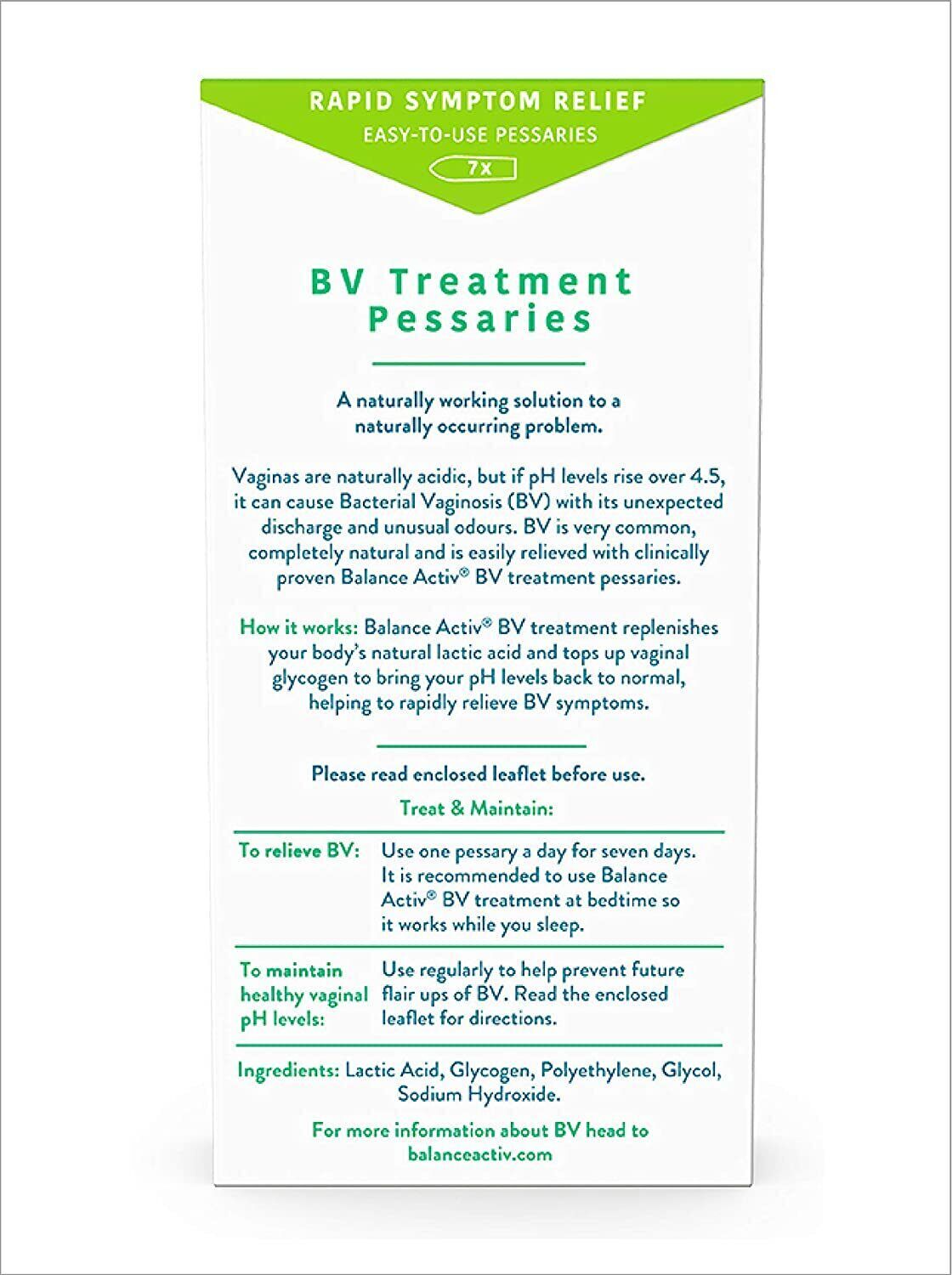 Balance Activ BV Vaginal Pessaries 7 For Bacterial Vaginosis ...