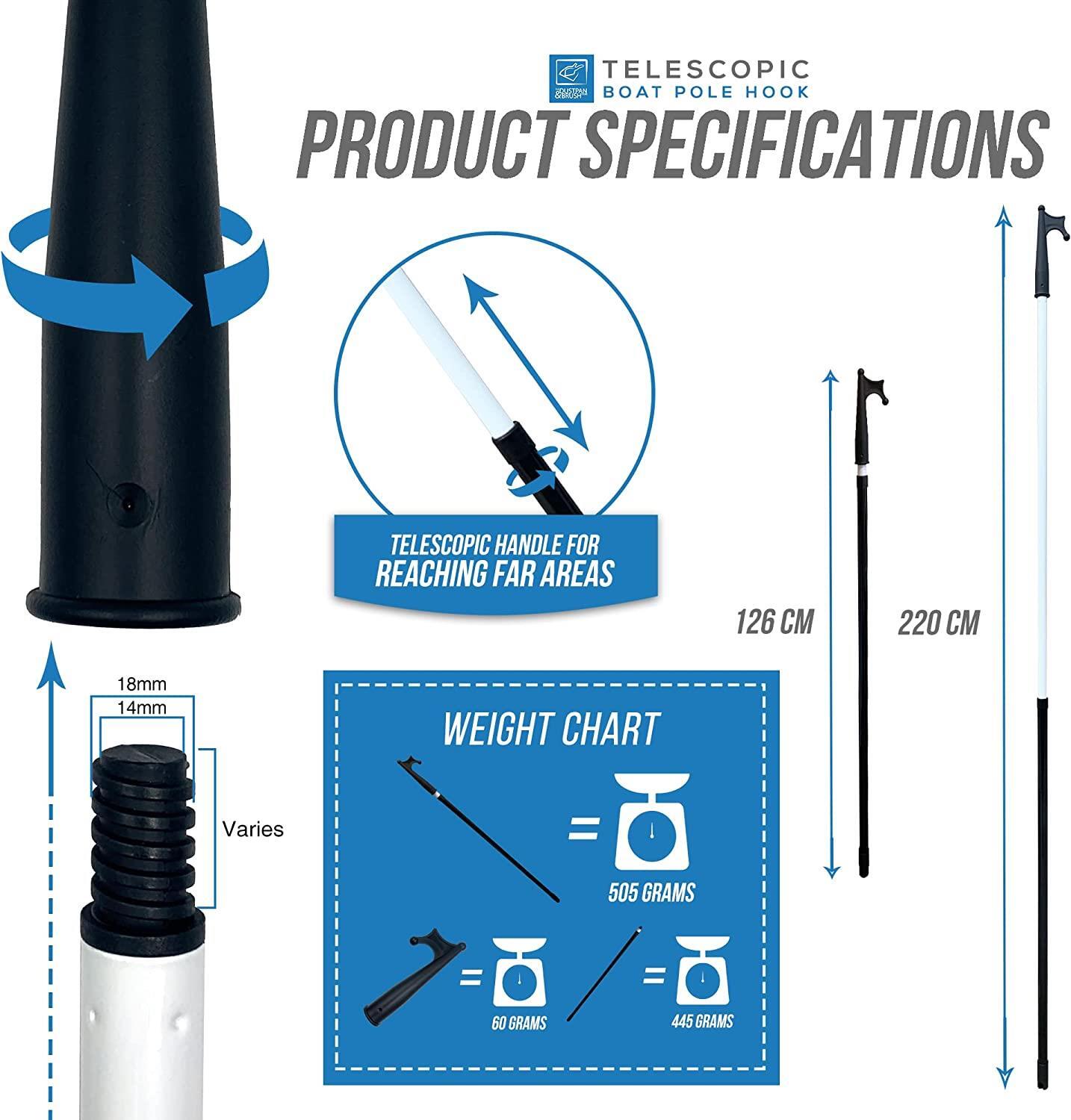 Telescopic Boat Hook Pole Extendable 126cm - 220cm Yacht Kayak Dock ...