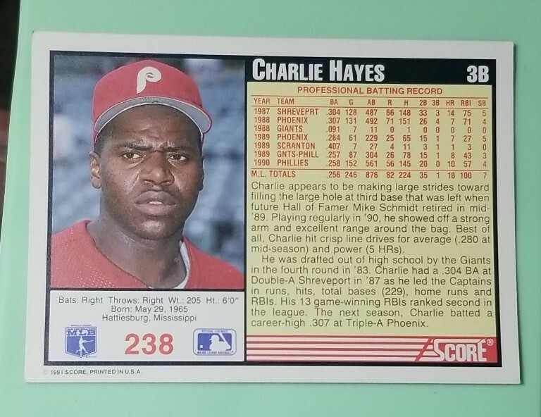 1991 Score Philadelphia Phillies Baseball Card #238 Charlie Hayes | eBay