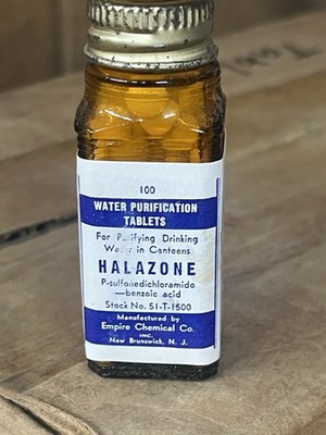 1 bottle of 100 Halazone Water purification tablets Mfg by Empire ...