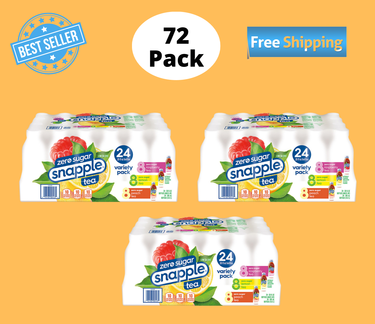 Diet Snapple Ice Tea Variety Pack, 72 pk./20 fl. oz. (No Ship to CA ...