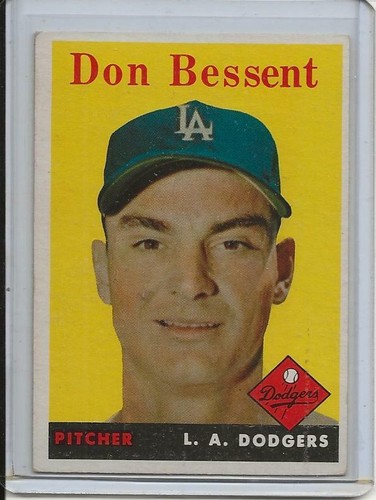 1958 Topps Baseball Card Don Bessent Pitcher Los Angeles Dodgers Near ...