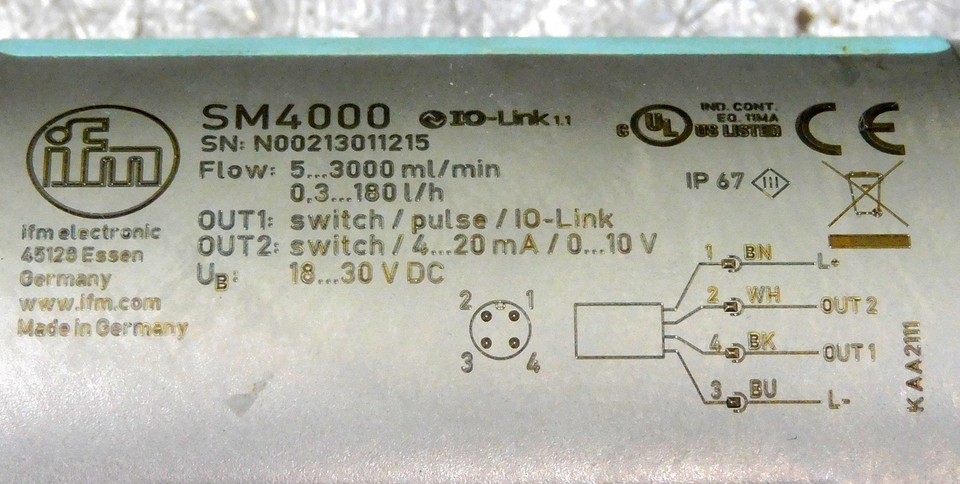 IFM Efector SM4000 Magnetic Inductive Flow Meter 16...30V DC 4...20mA ...