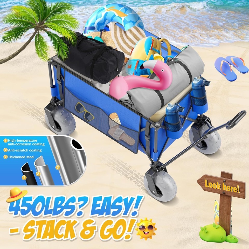 450LBS 190L Beach Wagon With Big 9" Wheels For Sand Collapsible Wagons ...