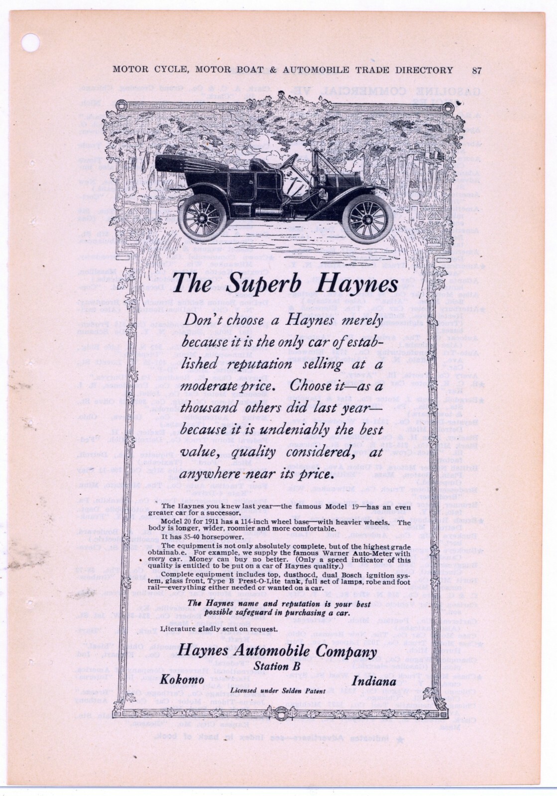 1911 Haynes Model 19 Automobile Ad: Haynes Automobile Company - Kokomo ...