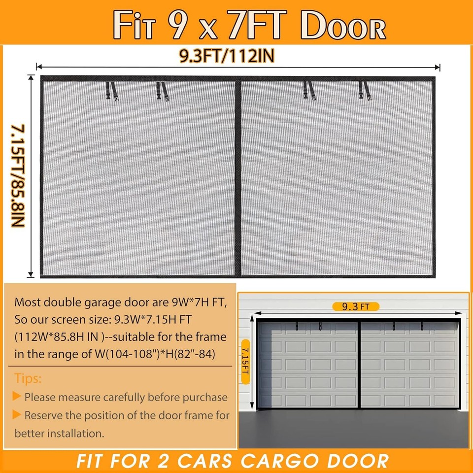 1 Car Garage Screen Door 9x7ft, Heavy Duty Fiberglass, Retractable ...