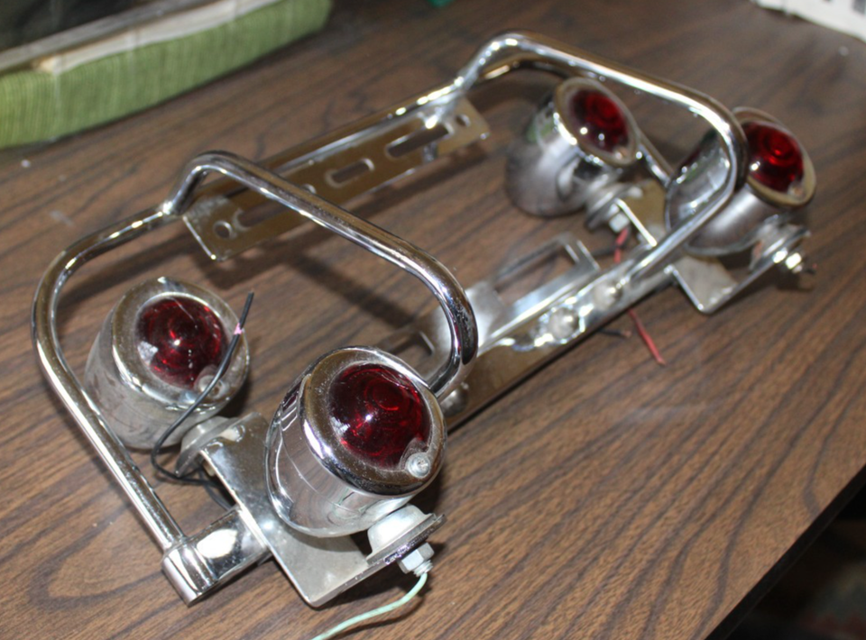 Harley Panhead License Plate Light Bar w/Glass Bullet Lights Shovelhead ...