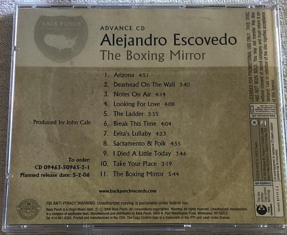 The Boxing Mirror by Alejandro Escovedo Advance Disc (CD, LN-MINT) (12 ...