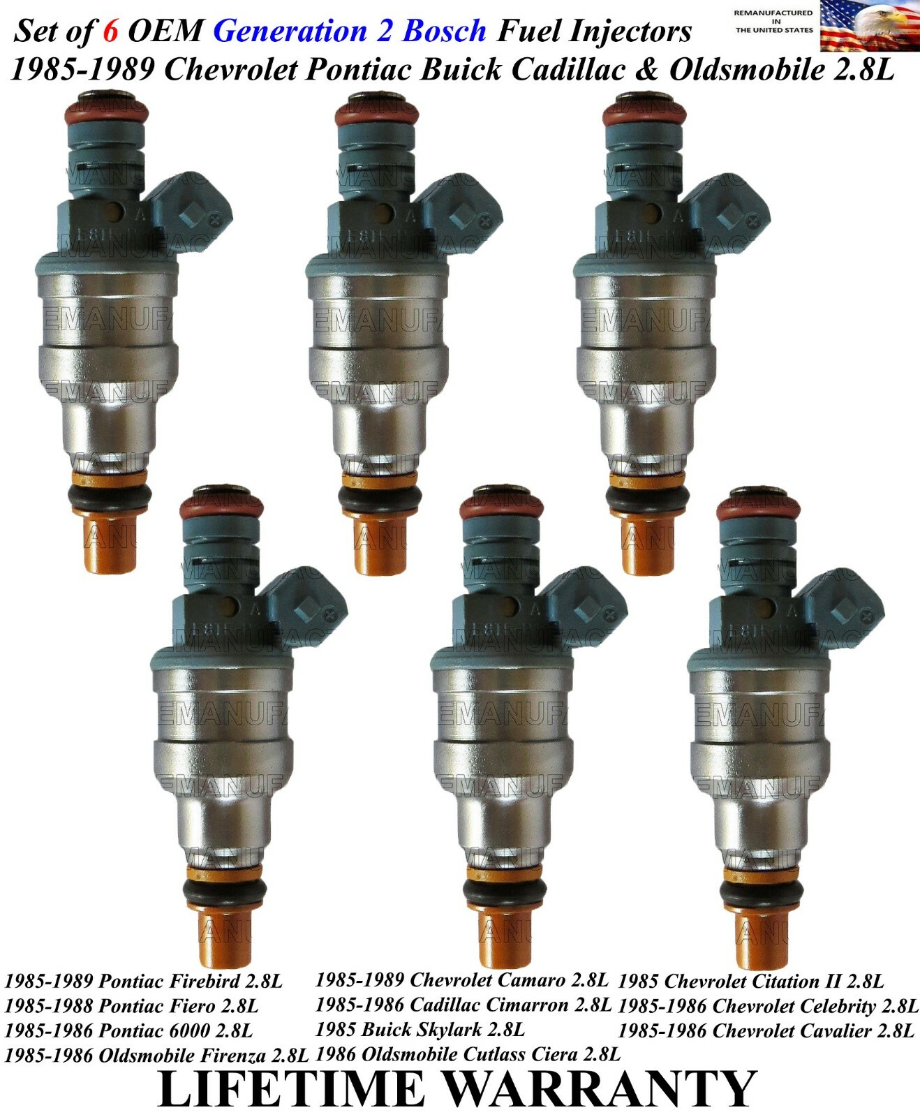 6 OEM Gen2 Denso Fuel Injectors For 1985-1988 Pontiac Fiero 2.8L V6 | eBay