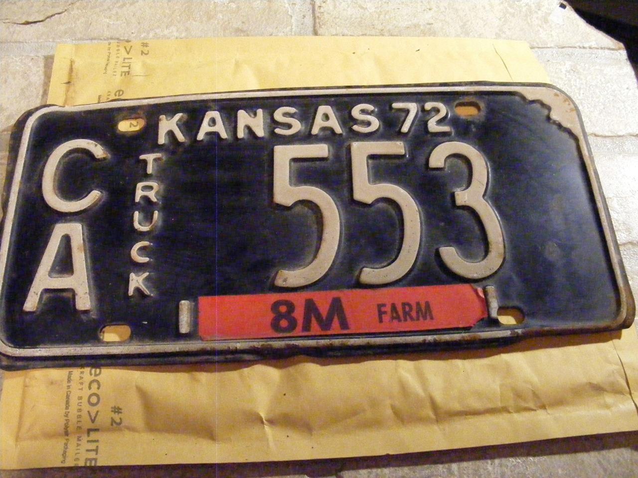 1972 KANSAS STATE LICENSE PLATE CAR VEHICLE FARM TRUCK TAG CA 553 CLARK ...