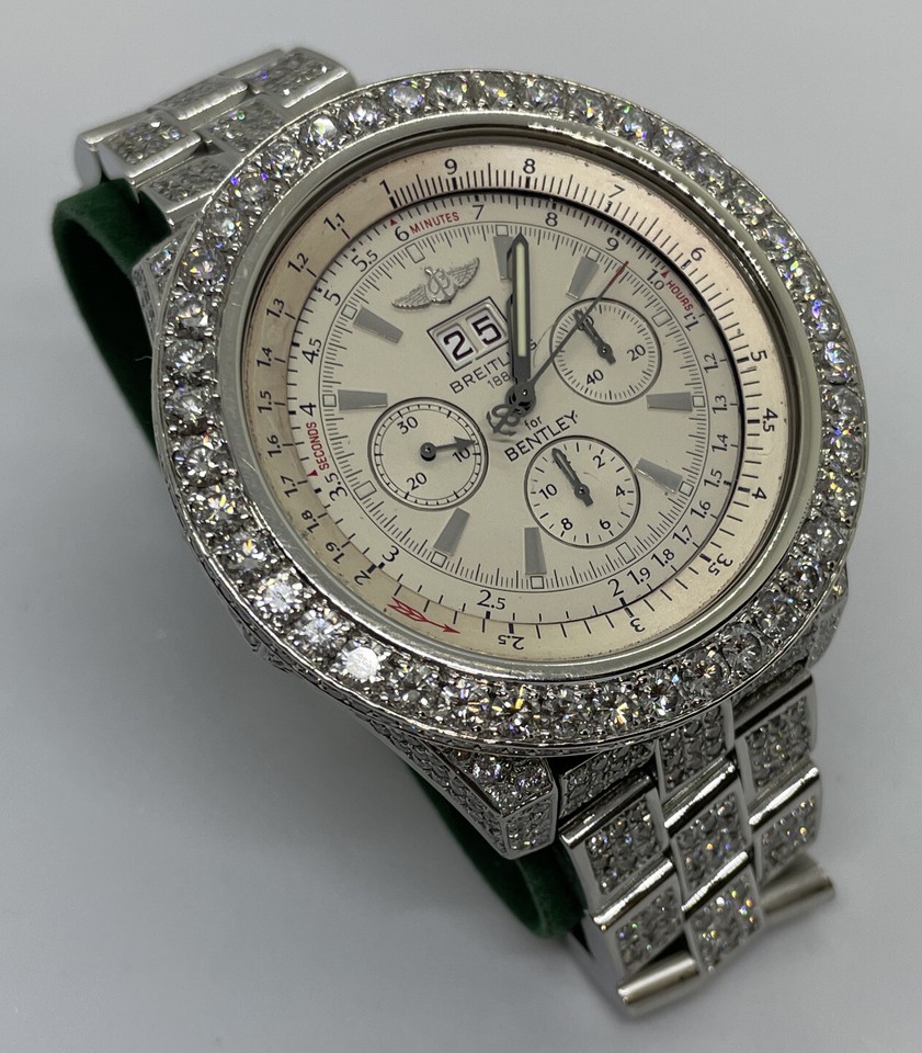 RARE Breitling Bentley Watch DIAMONDS 100% NATURAL DIAMONDS ICED OUT 51 ...