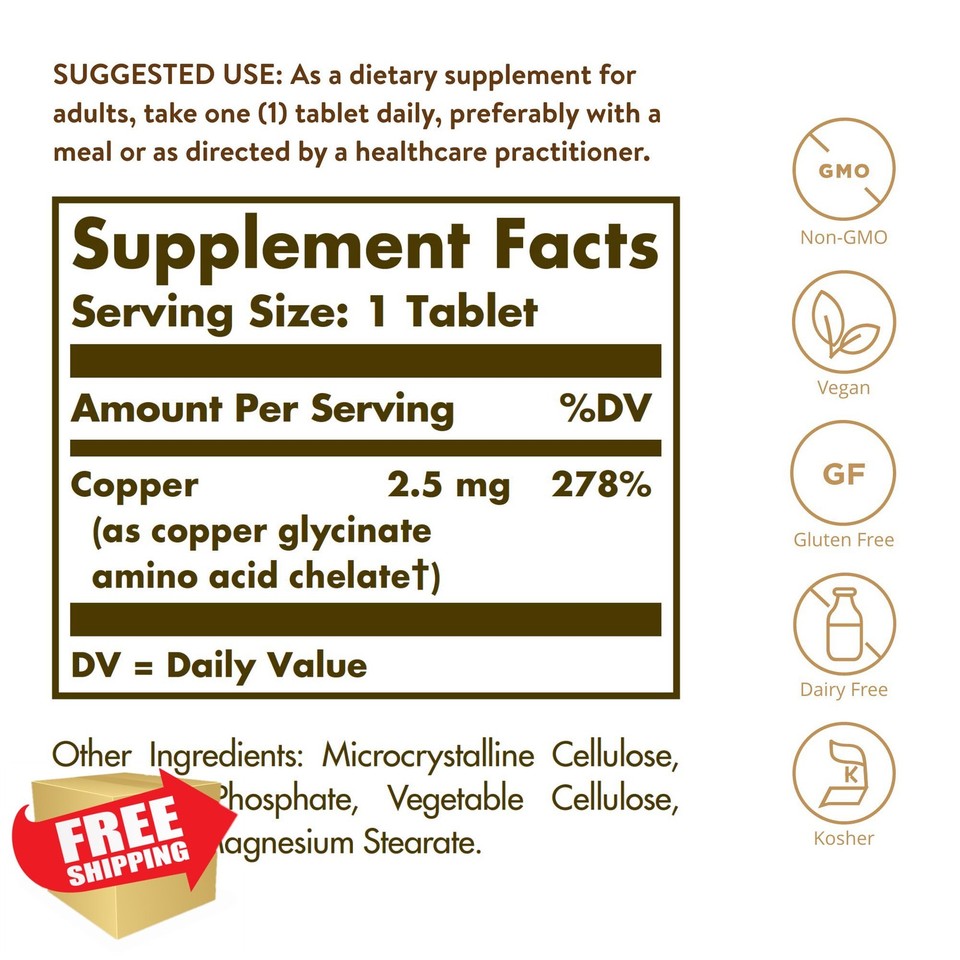 Solgar Chelated Copper 100 Tablets Collagen Connective Tissue Vegan | eBay