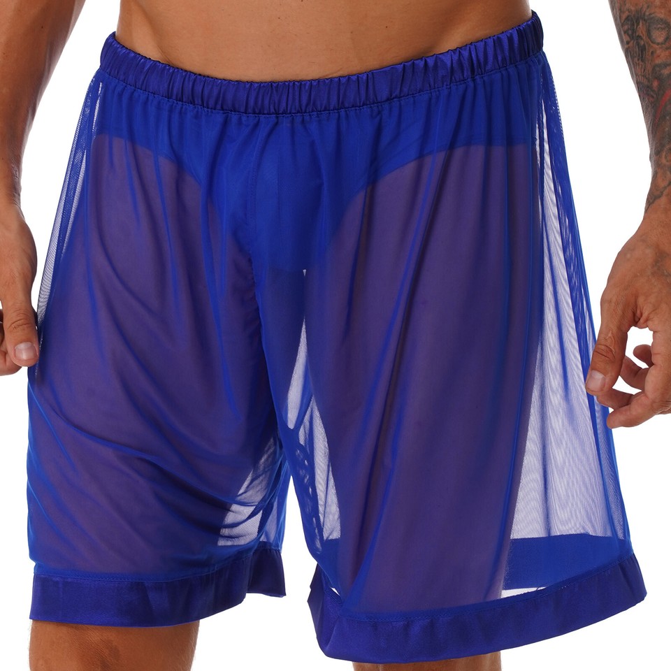 Mens Sheer Mesh Loose See-Through Boxer Shorts Underwear Swim Trunks ...