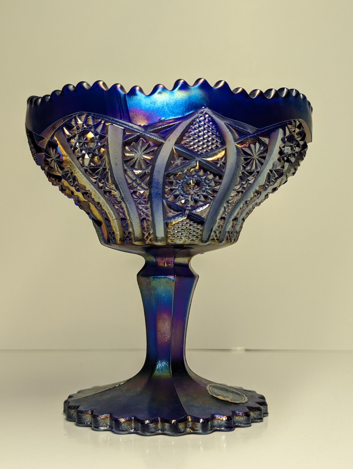 VINTAGE IMPERIAL GLASS COBALT BLUE 5" FOOTED COMPOTE AURORA JEWELS ...