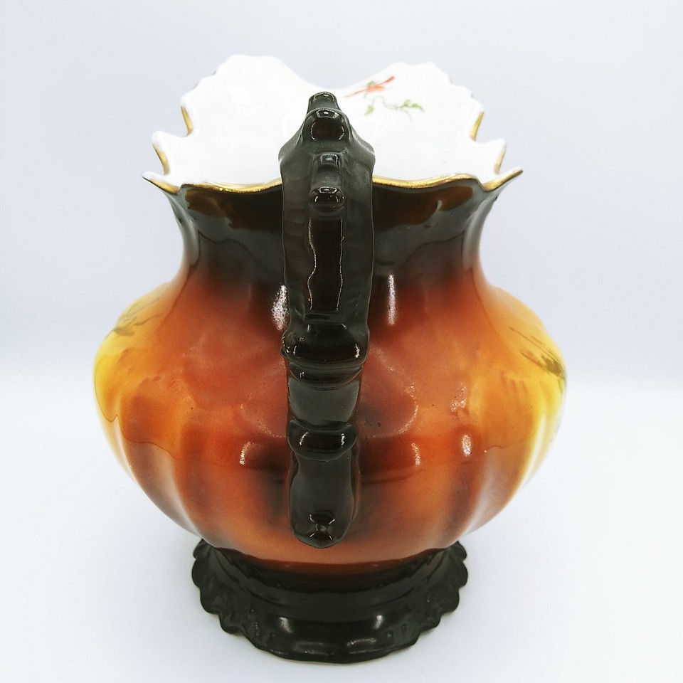 Vintage Warwick China Porcelain Pitcher Brown with Poppies Gold Trim 7 ...