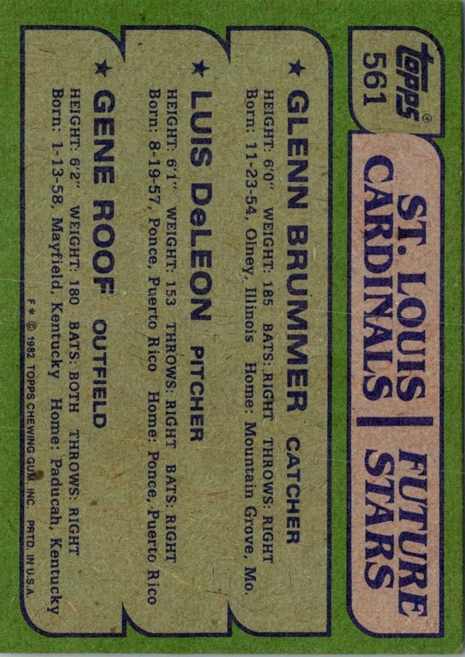 1982 Topps Cardinals Future Stars - Glenn Brummer/Luis DeLeon/Gene Roof ...
