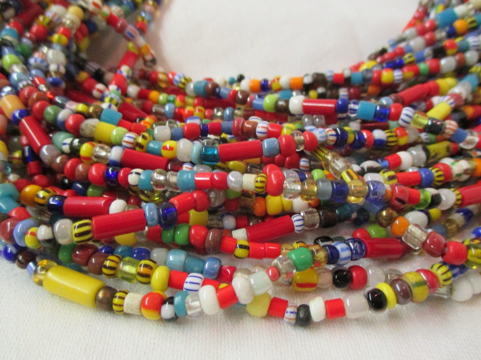 Vintage Heavy Multi Strand Glass Beads Necklace Gem