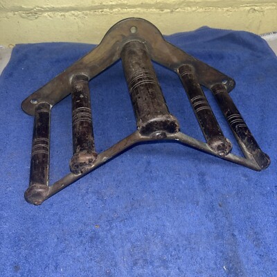 Antique MARK W. CROSS Brass & Wood Equestrian Horse Harness Tack Rack ...