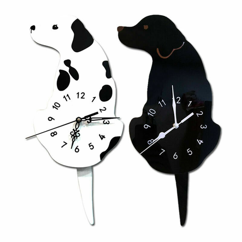 Silent Pendulum Clock Acrylic Swinging Tail Wall Clock Animal Dog Cat ...