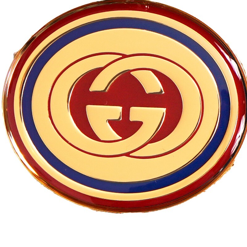 NEW $495 GUCCI Gold Tone Brass Interlocking GG LOGO Red/Blue Enamel ...