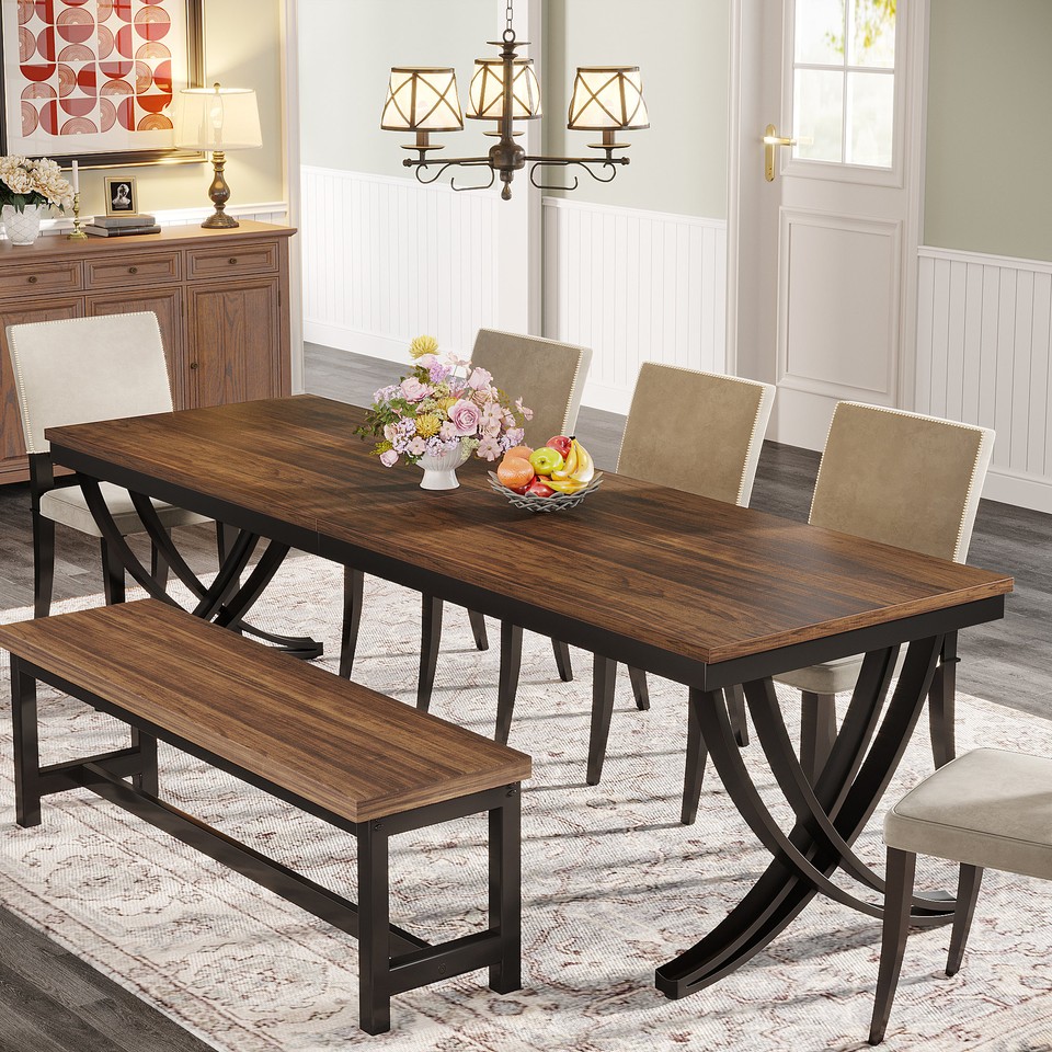 79" Rustic Brown Dining Table Large Rectangular Dinner Kitchen Table ...
