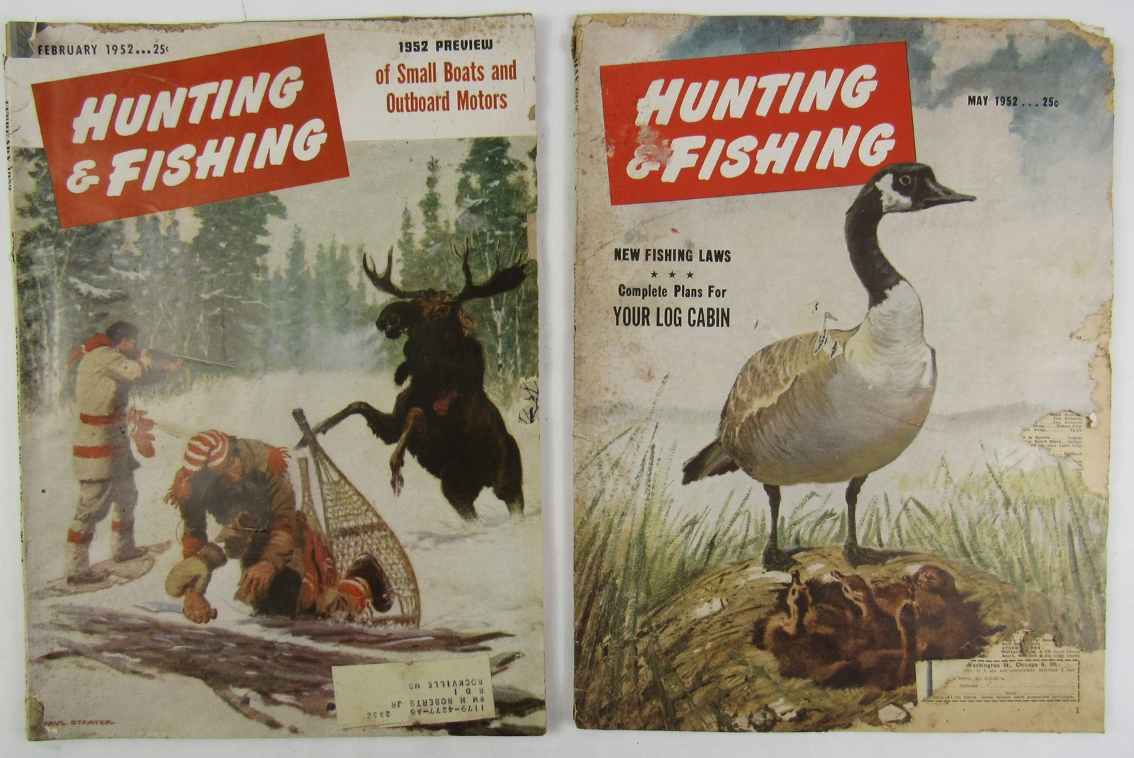 1952 Pair Hunting & Fishing Magazines Guns Boat Motor Cabin Duck Moose ...