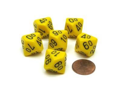 Opaque 16mm Tens D10 (00-90) Chessex Dice, 6 Pieces - Yellow with Black ...