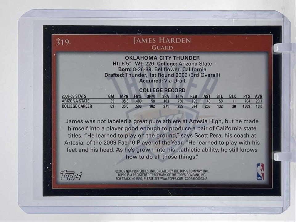 JAMES HARDEN 2009-10 TOPPS BASKETBALL ROOKIE THUNDER RC Q2301 | eBay